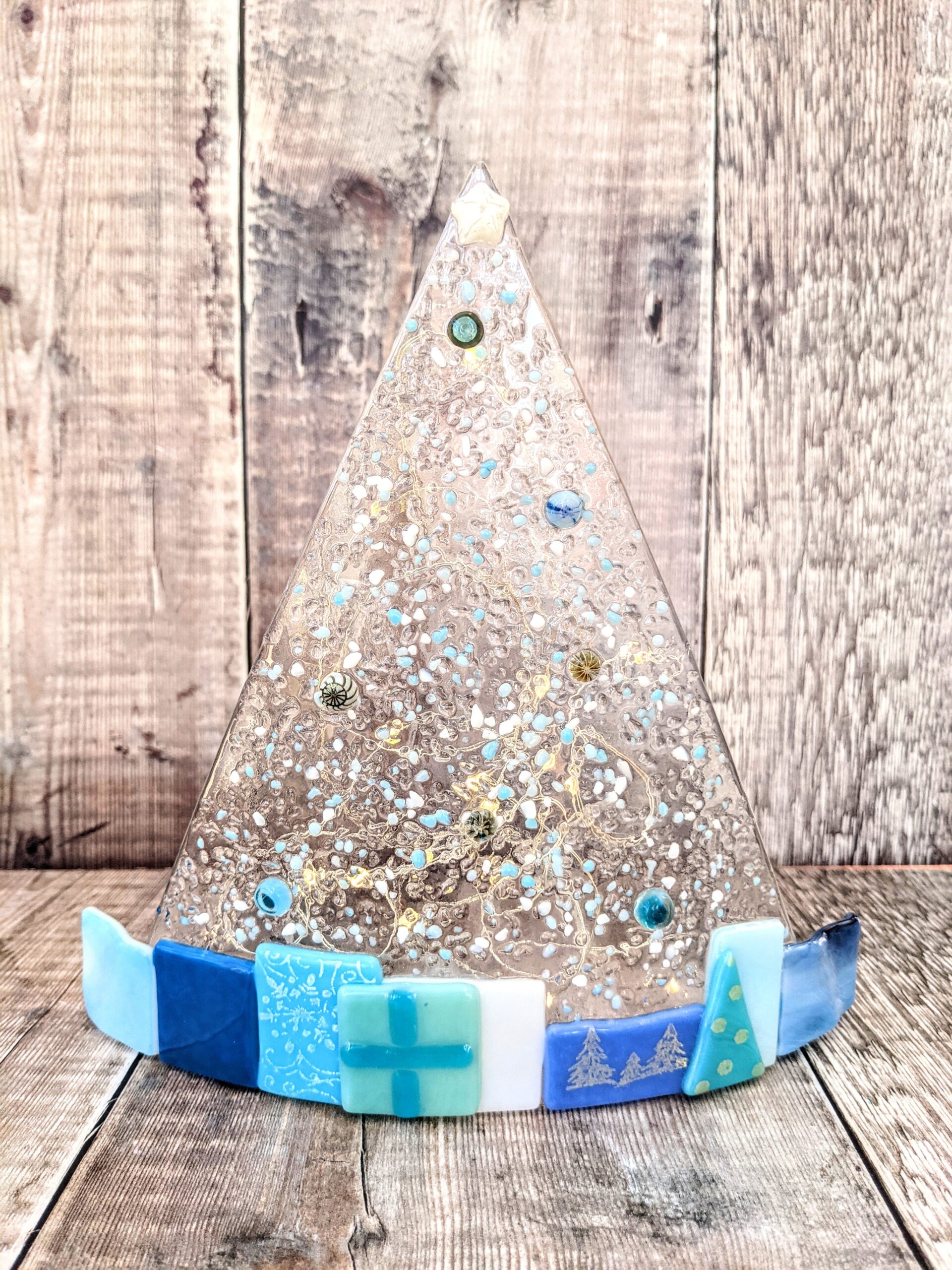 Blue Christmas Tree Curve - Sparkly Place Fused Glass