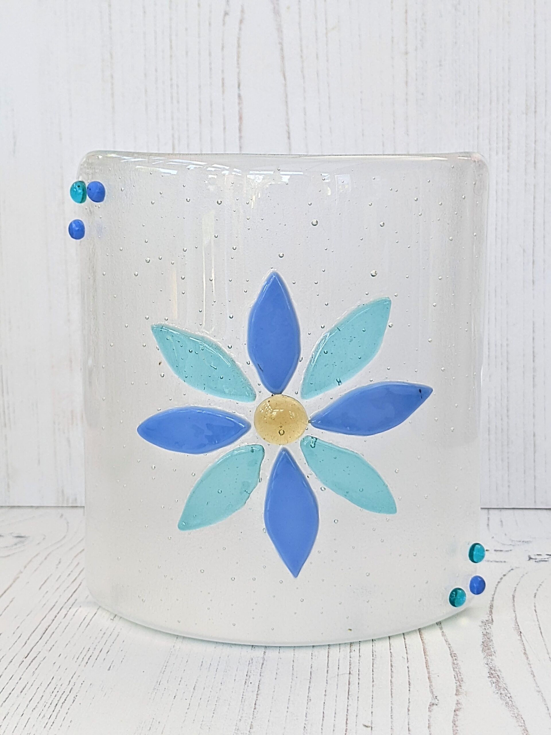 Blue Flower Curve - Sparkly Place Fused Glass