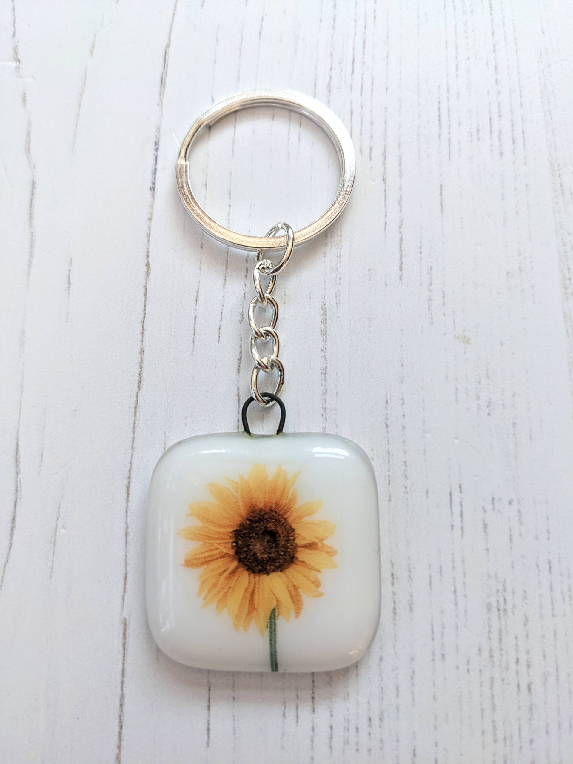 Sunflower Keyring for Ukraine - Sparkly Place Fused Glass