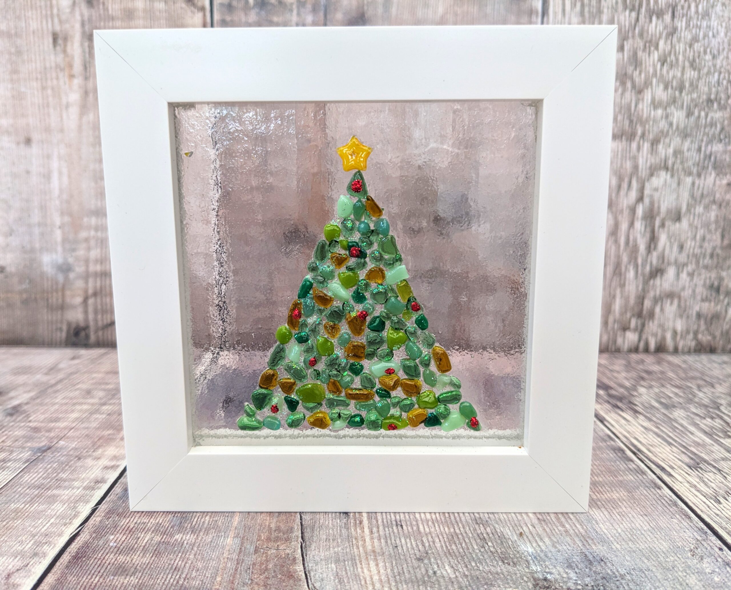 Fused Glass Christmas Tree Frame - Sparkly Place Fused Glass